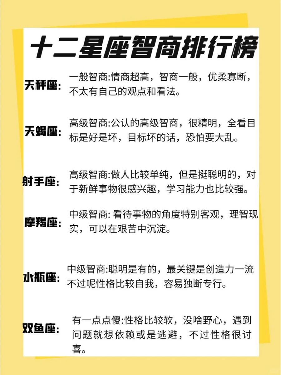 十二星座智商排行榜