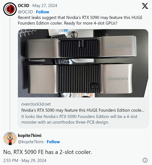 对散热如此自信？RTX5090被曝仅配备双风扇双插槽_市场_设计_变化