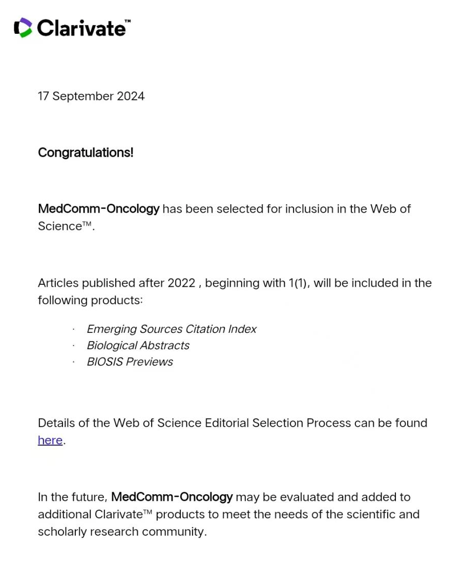 MedComm-Oncology 明年即将获得首个影响因子_期刊_进展_Science