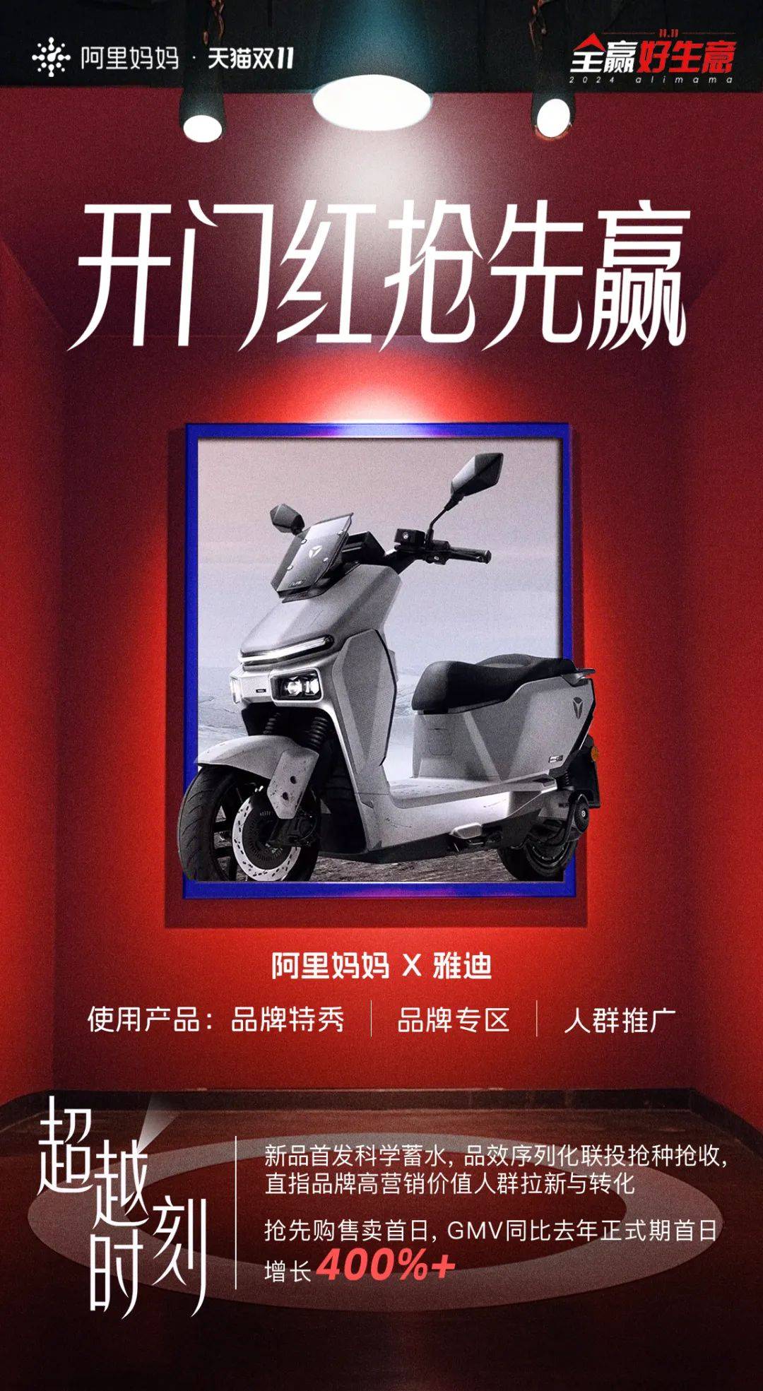 双11抢先购开门红丨开卖即登类目TOP1、GMV创新高！阿里妈妈助力雅迪、vivo、可心柔、伊利等多行业品牌抢占首波流量红利！_人群_新品_资源