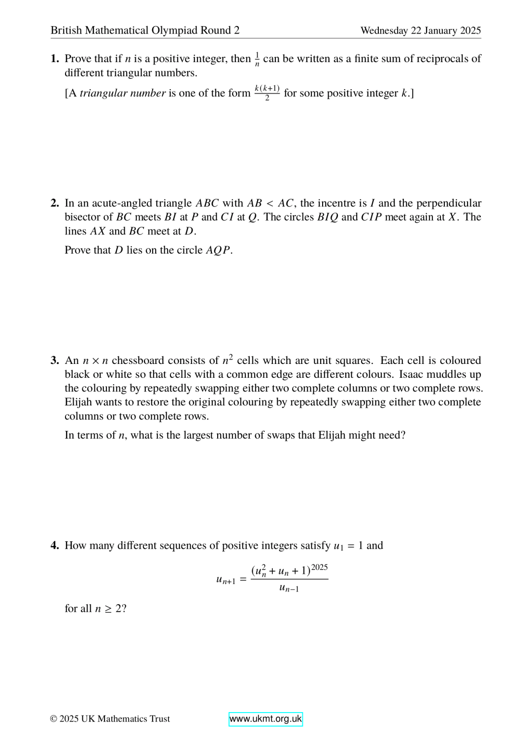2025年英国奥数竞赛BMO2真题及答案出炉_数学_ukmt_年级