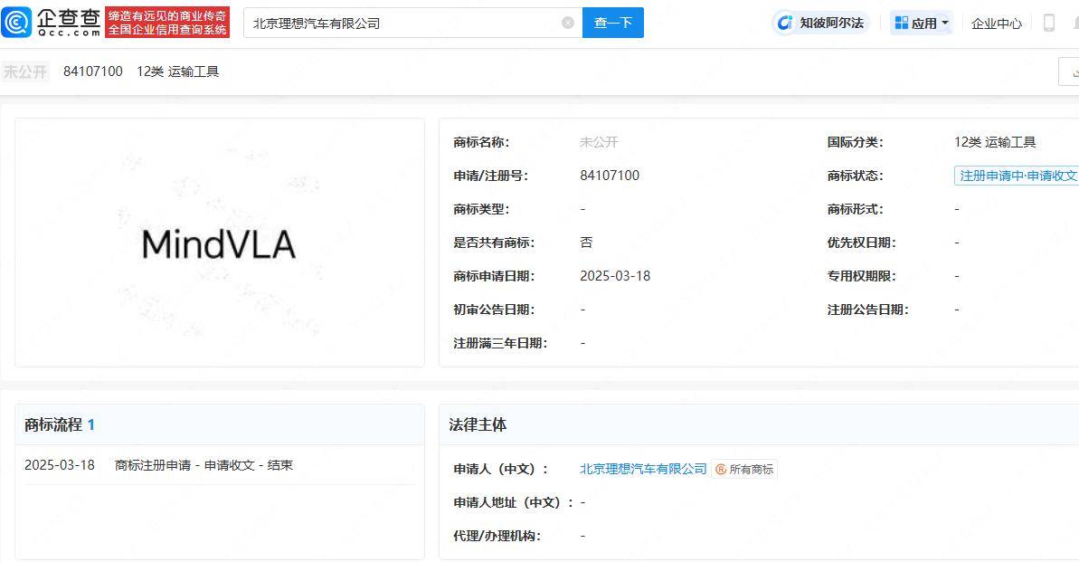 理想汽车布局未来，申请MindVLA自动驾驶技术商标_搜狐汽车_搜狐网