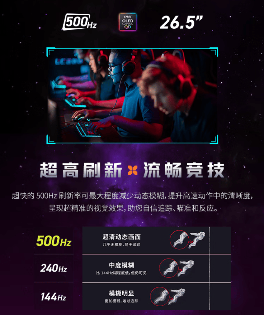 微星发布500Hz QD-OLED电竞神器，618首发赠磁吸遮光罩享福利_显示器_玩家_流光