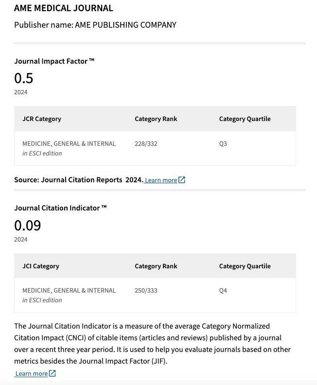 0.5分：AME Medical Journal（AMJ杂志）获首个影响因子｜2025.6_国际_学术_领域