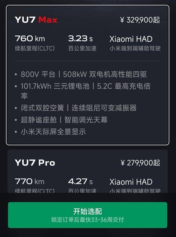 小米YU7预计交付时间公布：标准版最快53周 Max版33周_搜狐汽车_搜狐网