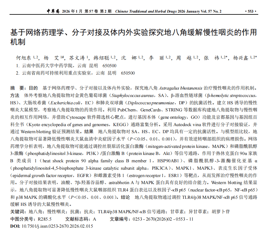 基于网络药理学、分子对接及体内外实验探究地八角缓解慢性咽炎的作用机制_甘草_溶液_包括